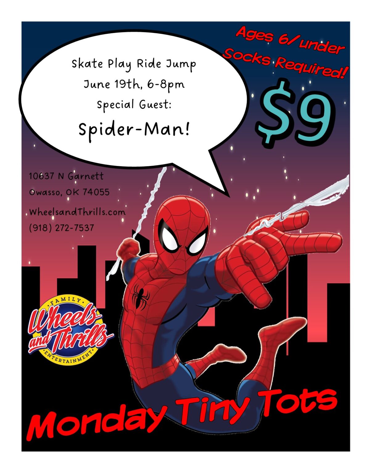Monday Night Tiny Tots with Spiderman - Wheels and Thrills