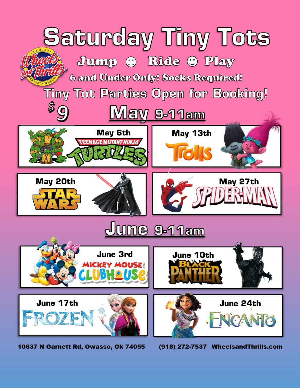 Saturday Tiny Tots with Spider-Man - Wheels and Thrills