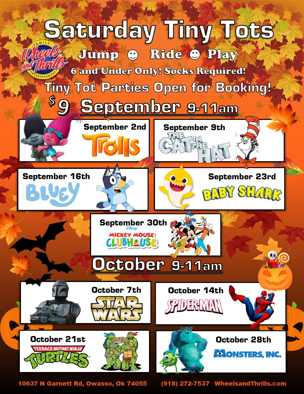 Saturday Tiny Tots with Clubhouse Friends - Wheels and Thrills